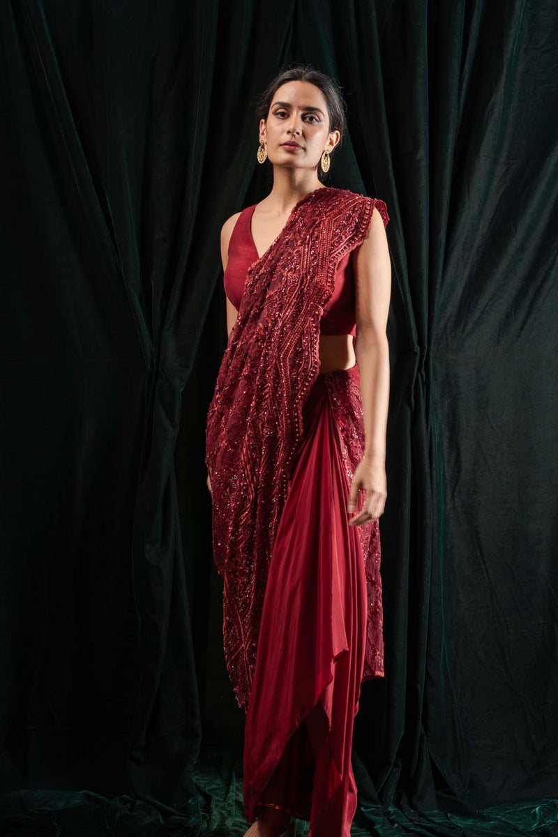 Scarlet Half Sari Drape – The Verandah